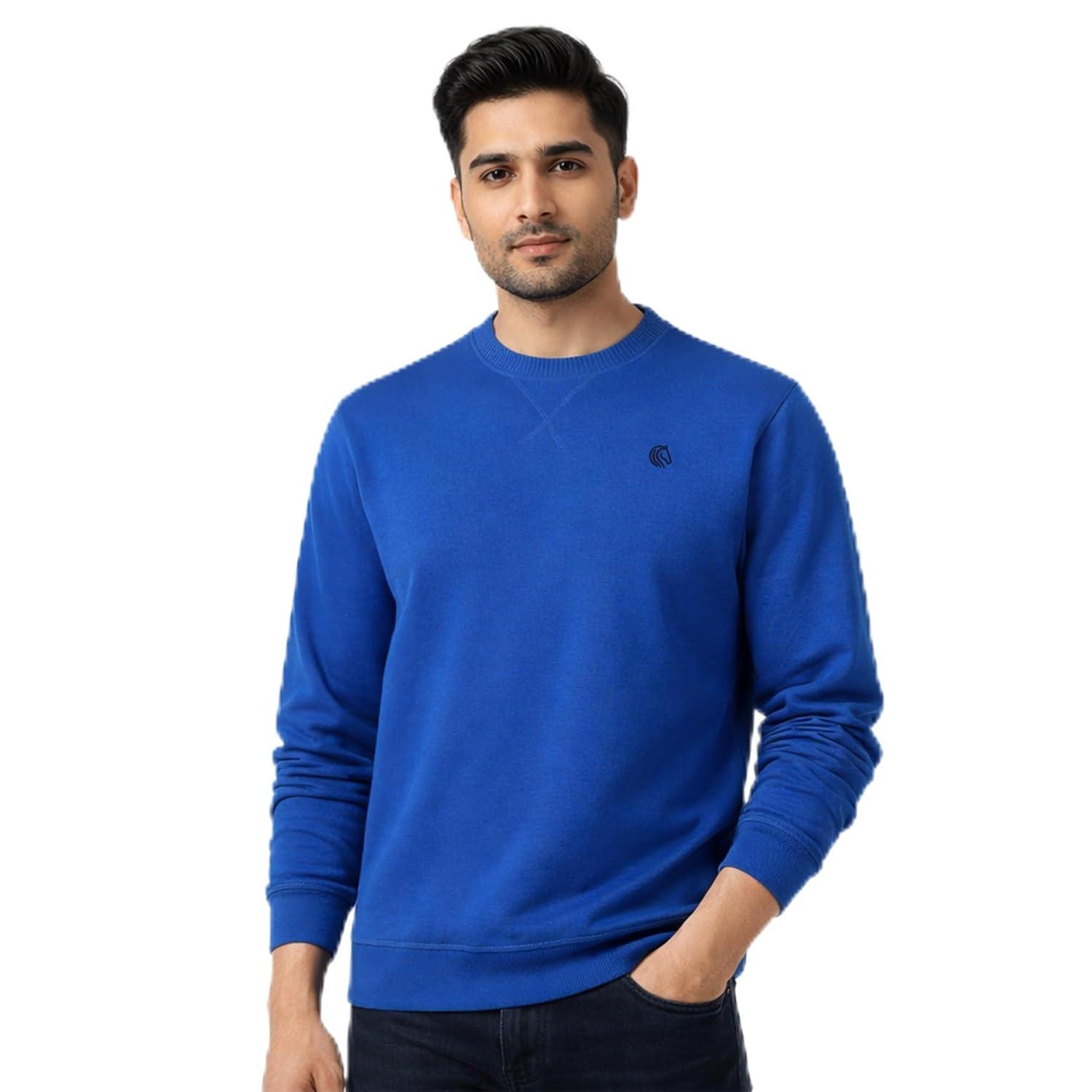 Men’s Solid Fleece Crew Neck Sweatshirt- OLYMPIAN BLUE – Mane and Mini